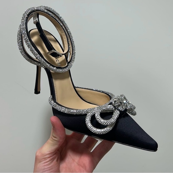 MACH & MACH | Shoes | Mach Mach Black Satin Heel With Rhinestone ...